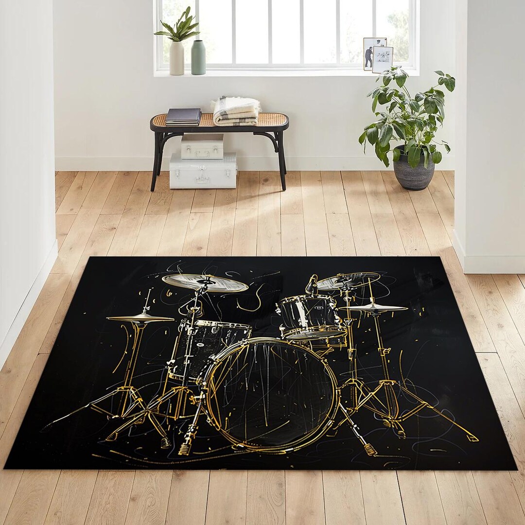 Drum Set Carpet, Drum Set Rug, Mixed Musical Instruments Rug, Musical ...