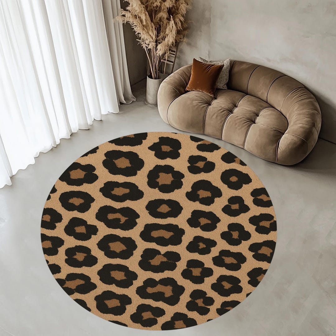 Leopard Print Round Rug: Non-slip Cotton Base, Machine Washable - Etsy