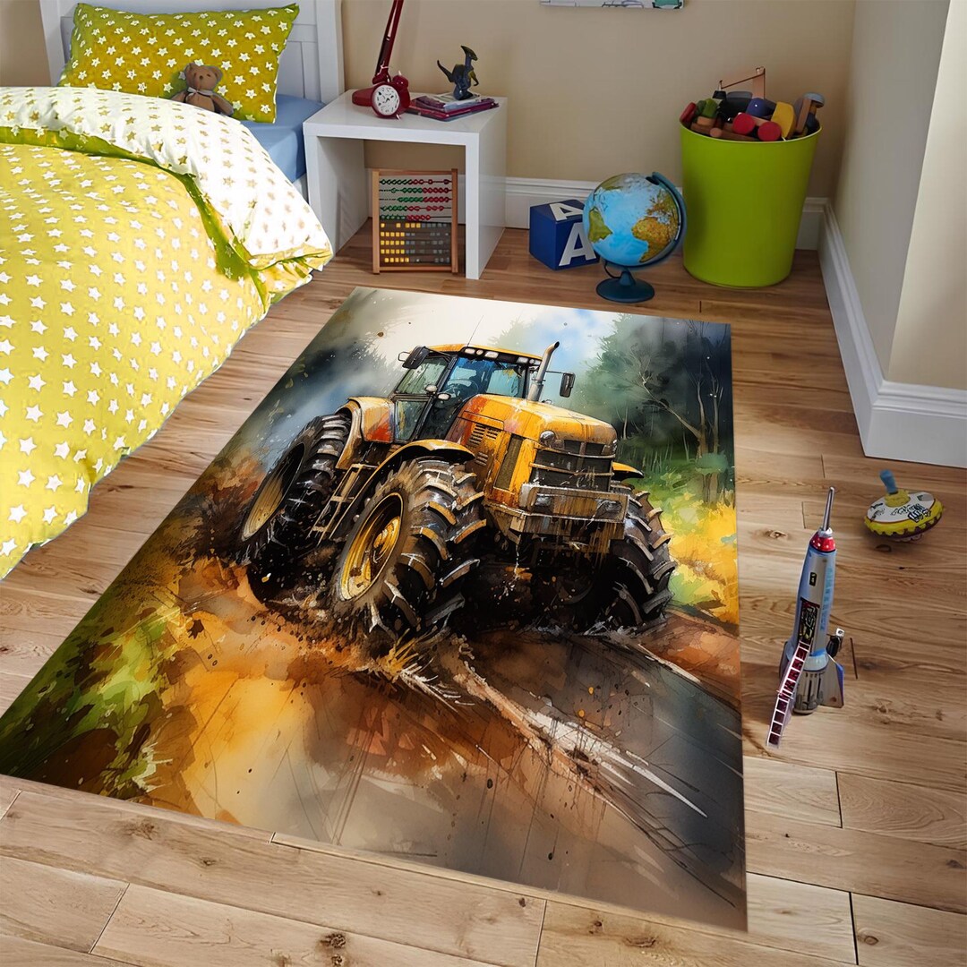 Watercolour Style Tractor Carpet, Tractor Rug, Tractor Pattern Carpet ...
