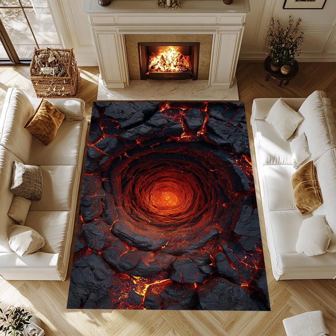Lava Pattern Area Rug: Volcanic Red Black Microfiber - Etsy