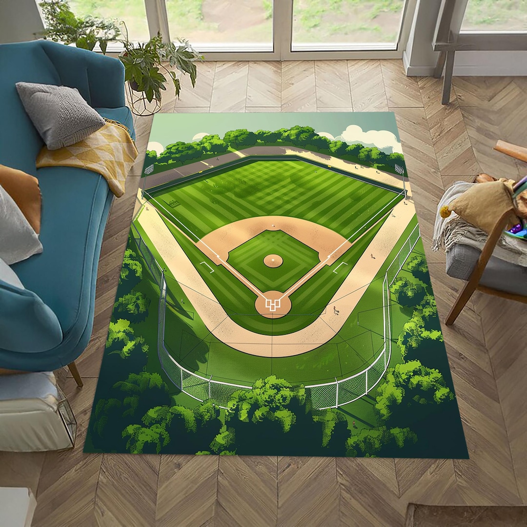 Baseball Field Rug: 3D Printed Velvet, Non-slip Cotton Base - Etsy