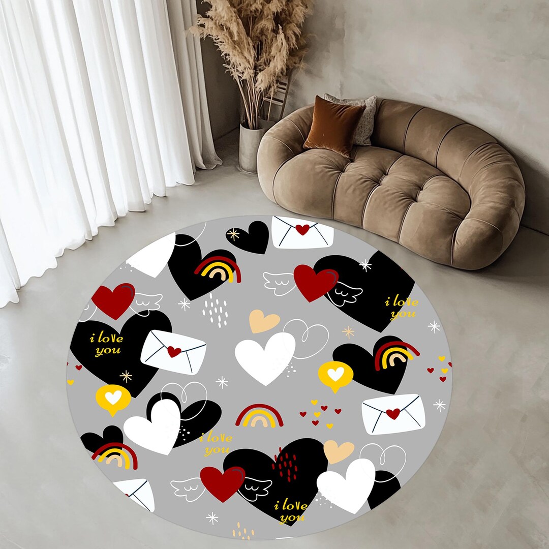 Heart Pattern Round Rug: Colorful Valentine's Day Carpet (24 Inch) - Etsy
