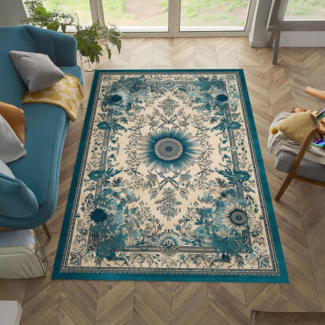 Ornate Floral Carpet, Ornate Floral Rug, Blue Floral Carpet, Blue ...