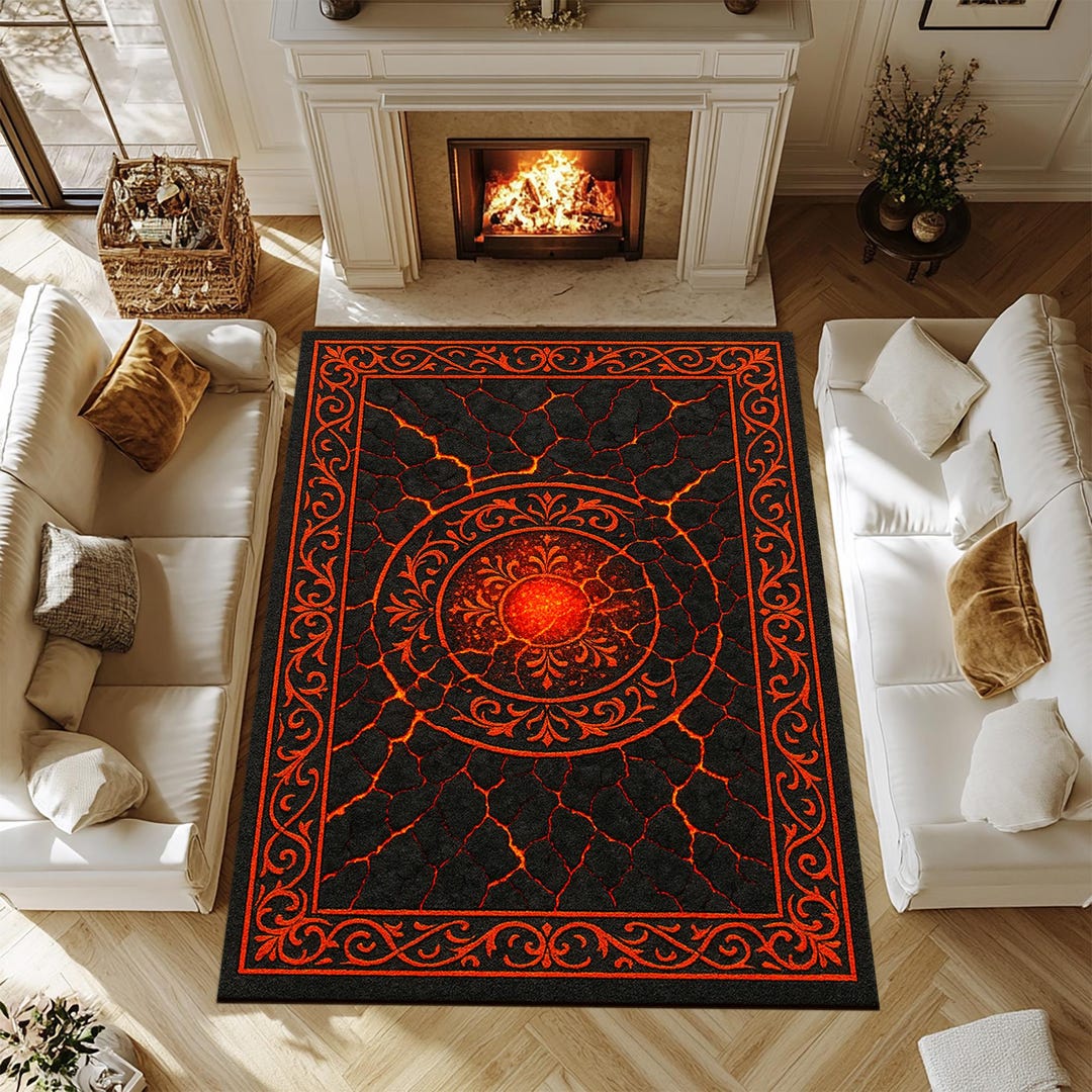 Lava Pattern Area Rug: Volcanic Red Black Microfiber - Etsy