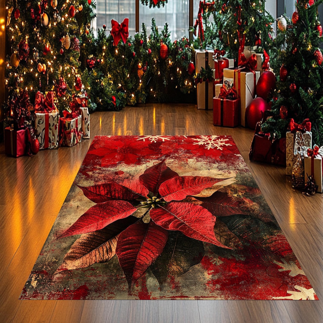Poinsettia Rug, Poinsettia Pattern Rug,christmas Rug,red Christmas Rug ...