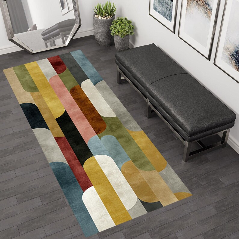 Mid Century Modern Runner Rug, Geometric Abstract Art - Etsy