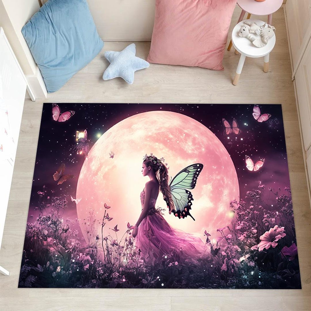 Fairy Rug, Fairy Pattern Rug, Fairy Girl Rug, Pink Moon Rug, Pink ...