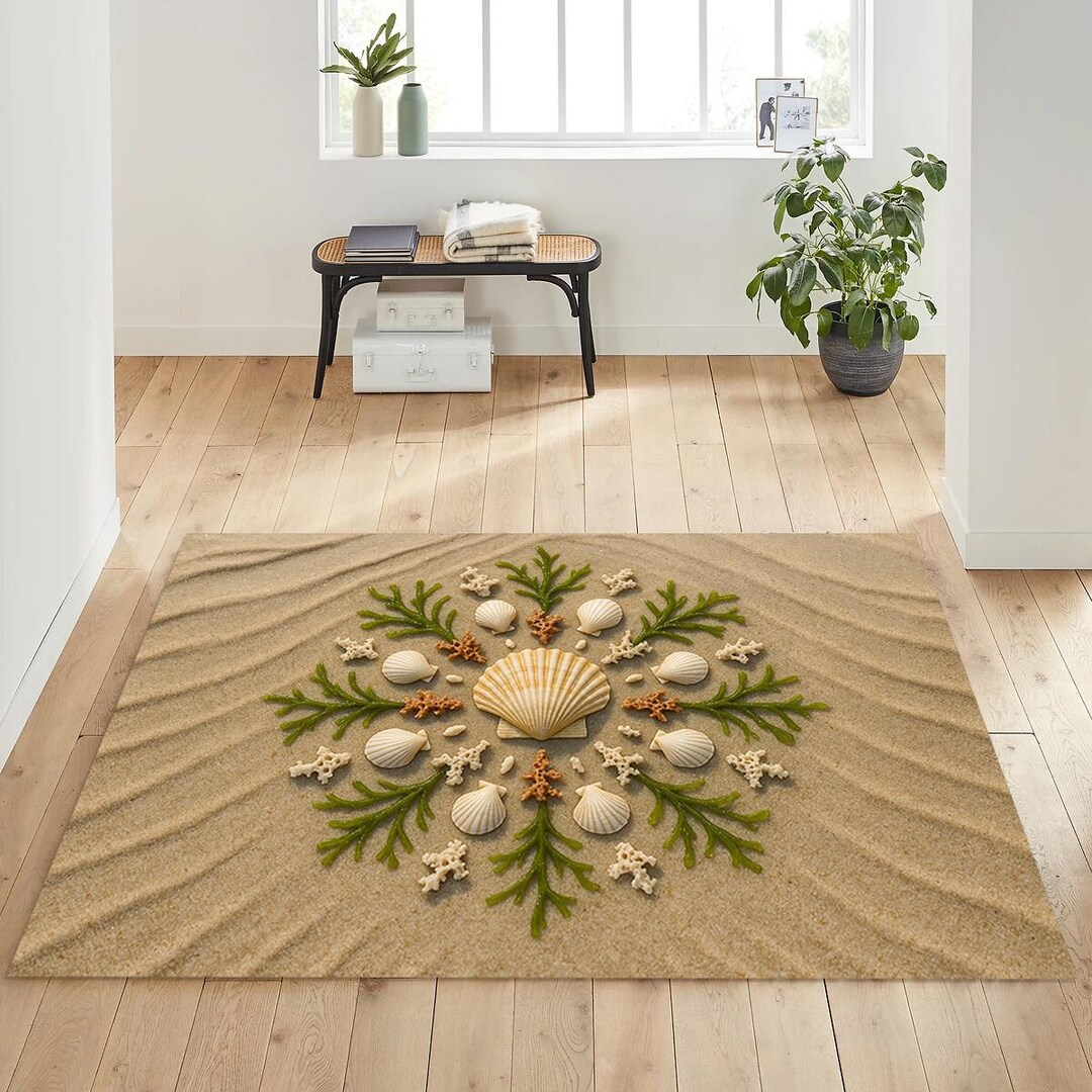 Seashells Pattern Velvet Rug: Coastal Sand Design - Etsy