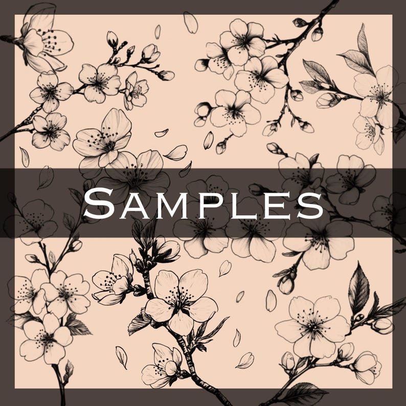 Procreate Cherry Blossom Stamps, Fine Line Tattoo Design, Flower Stamps ...