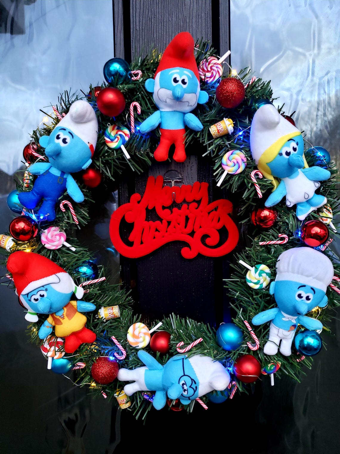 Smurfs Christmas Wreath Door Decoration - Etsy