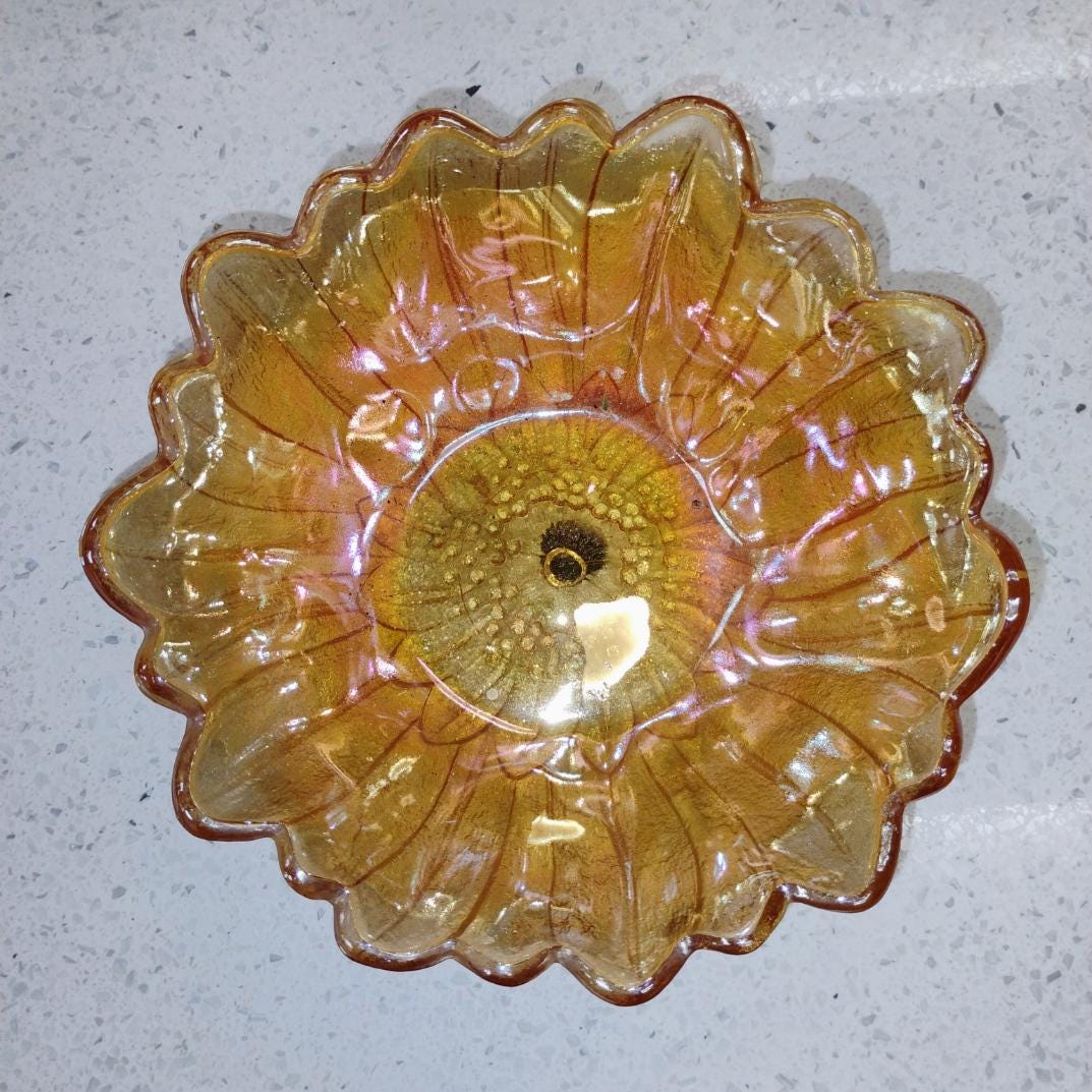 Vintage Peach Carnival Glass Indiana Glass Company Sunflower Design ...