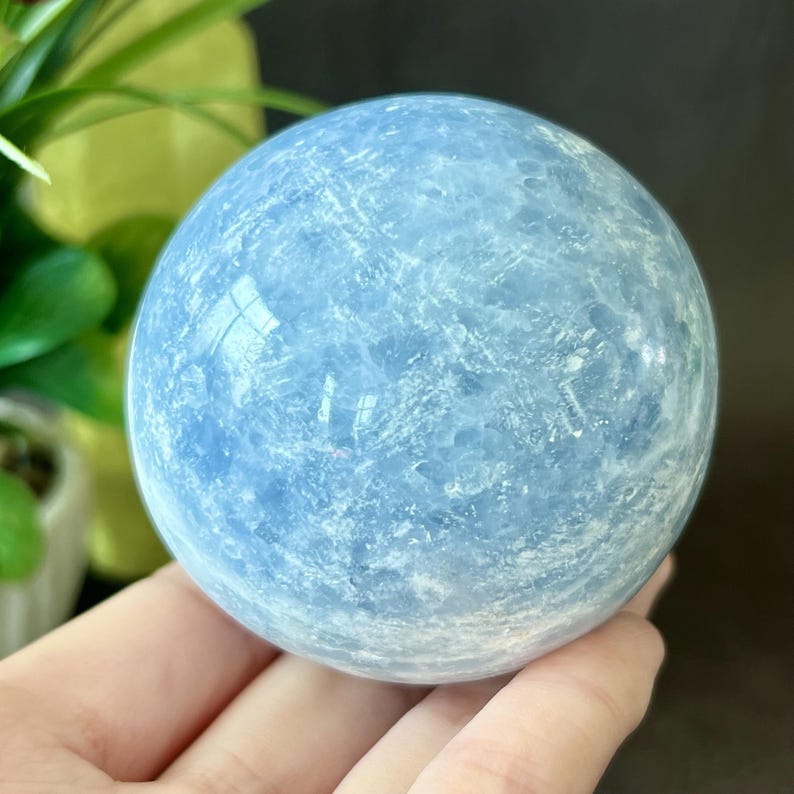 Natural Celestite Sphere, Polished Blue Crystal Ball, Sky Blue Angelic ...