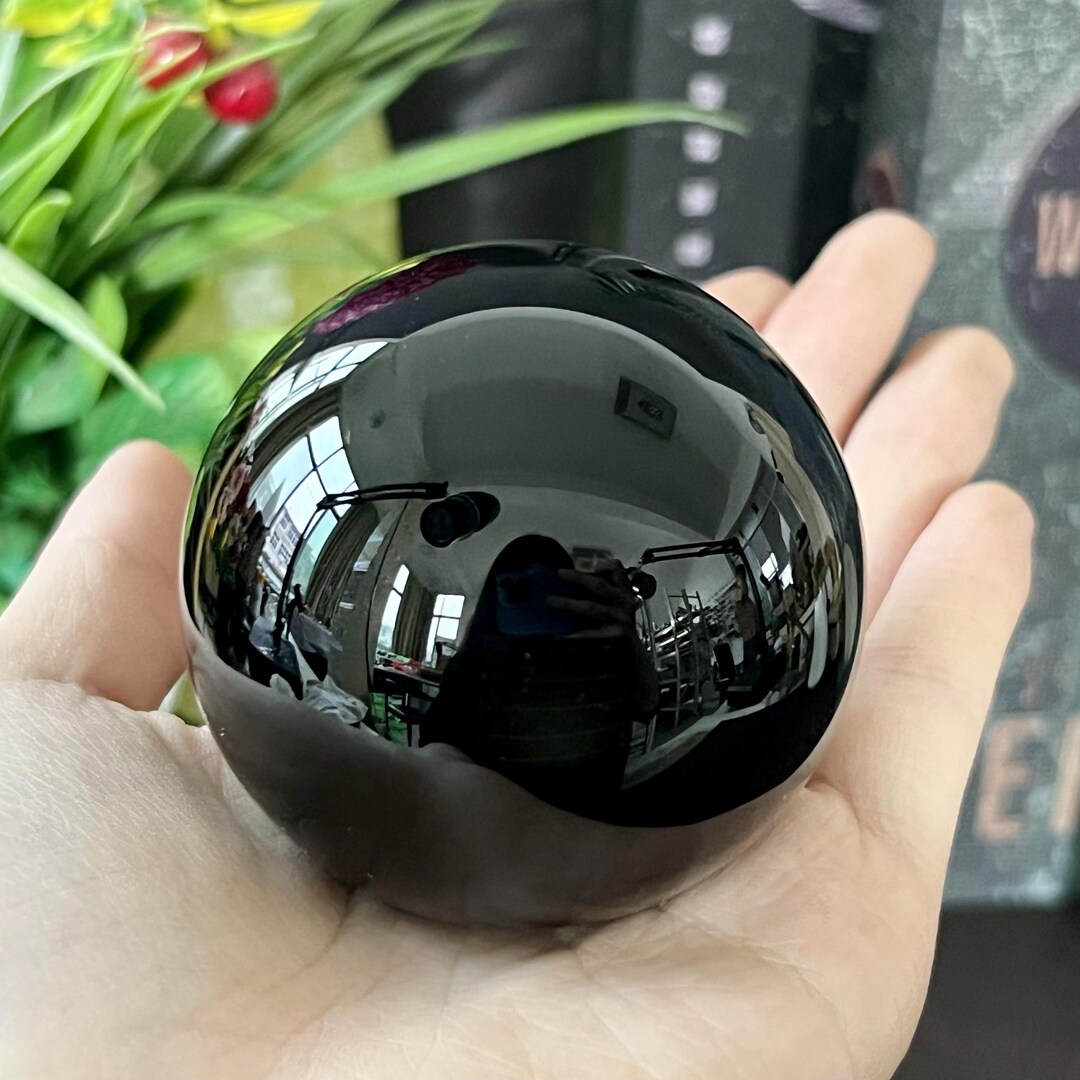 Natural Black Obsidian Crystal Sphere Ball, Volcanic Glass Scrying Ball ...