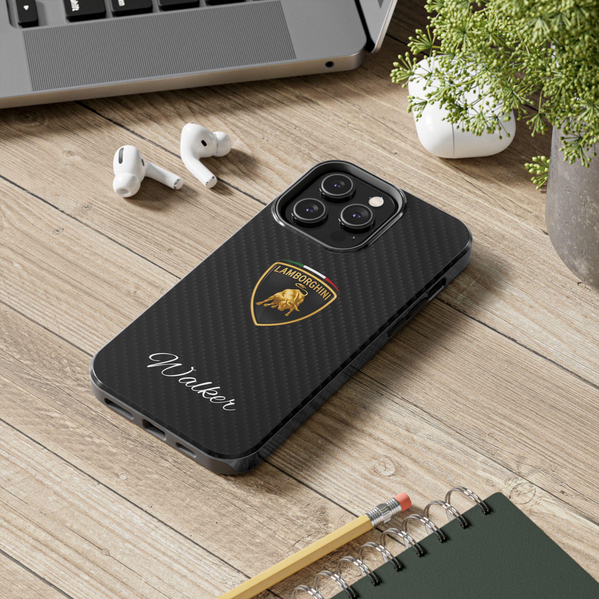 Lamborghini Logo Carbon Fiber Tough Phone Case for iPhone 11 12 13 14 ...