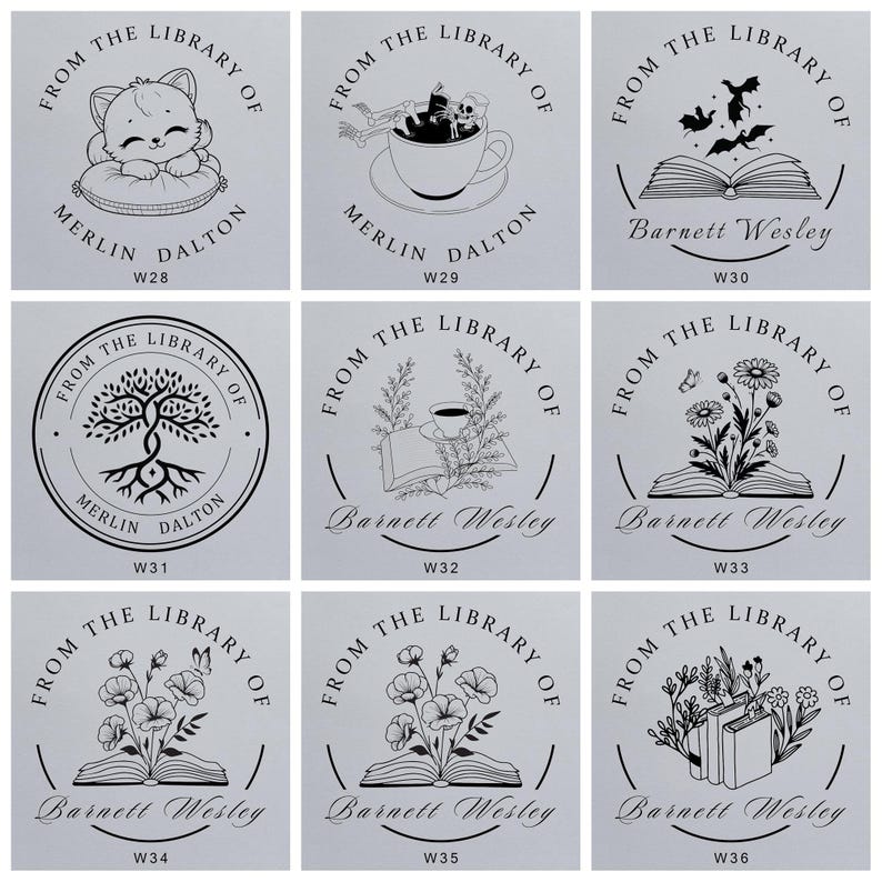 Custom Library Stamp|floral Library Embosser|invitations|36 Designs ...