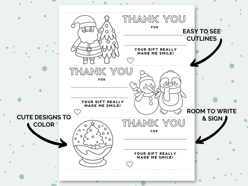 Christmas Coloring Thank You Card, Printable Fill in the Blank Note for ...