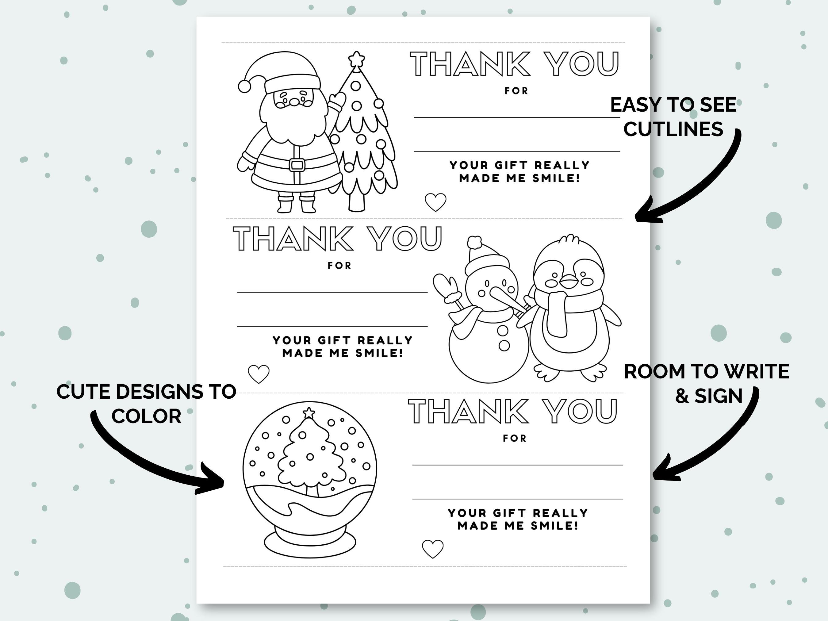 Christmas Coloring Thank You Card, Printable Fill in the Blank Note for ...