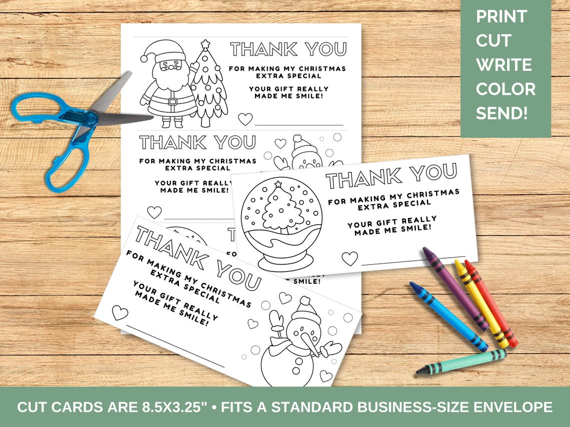 Christmas Coloring Thank You Card, Printable Fill in the Blank Note for ...