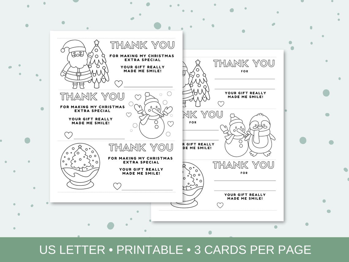 Christmas Coloring Thank You Card, Printable Fill in the Blank Note for ...