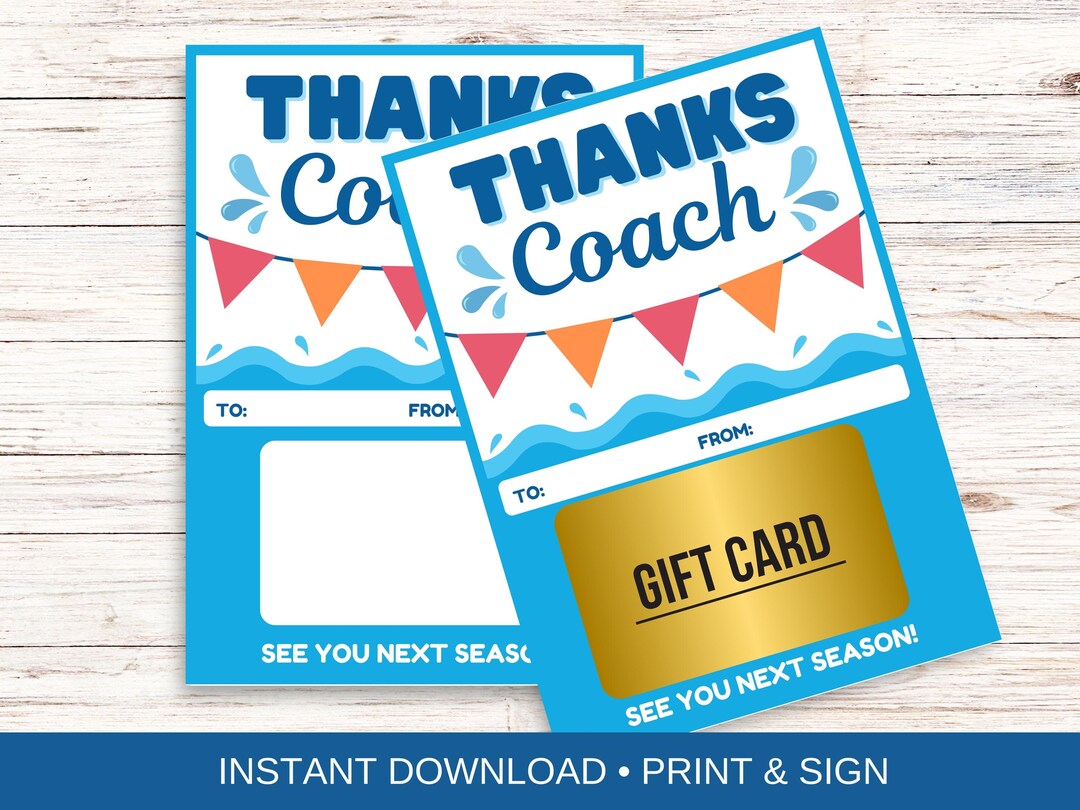 Swim Coach Gift Card Holder, Printable Gift for Swim Team Instructor ...