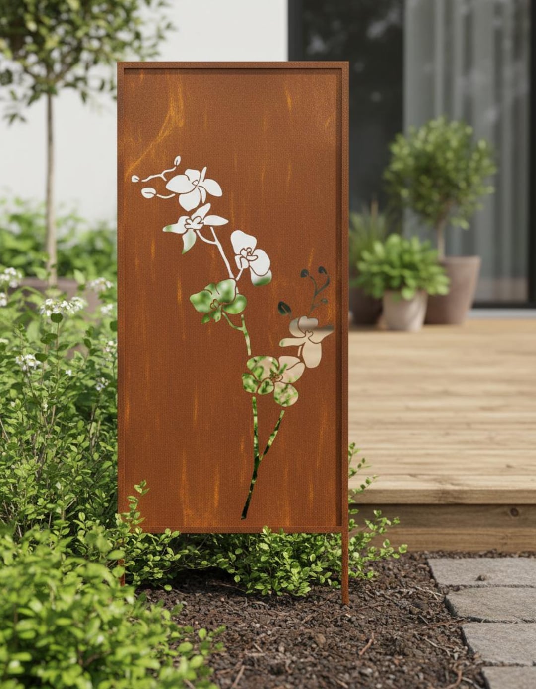 Rustic Metal Garden Screen – Corten Effect Steel Privacy Panel With ...