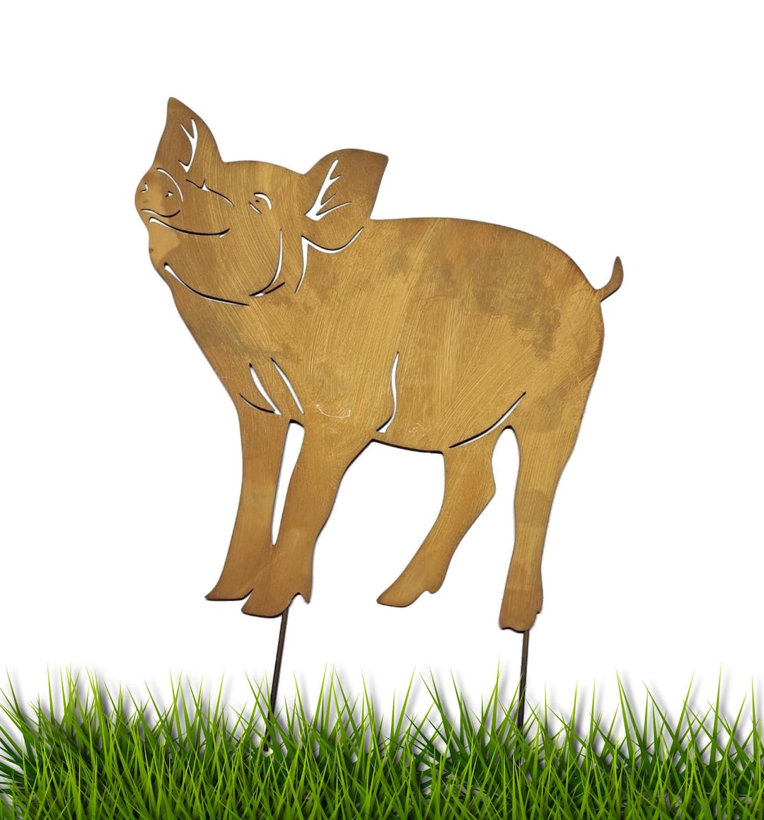 Rustic Metal Pig Silhouette Garden Stake – Weathered Rust Steel Yard ...