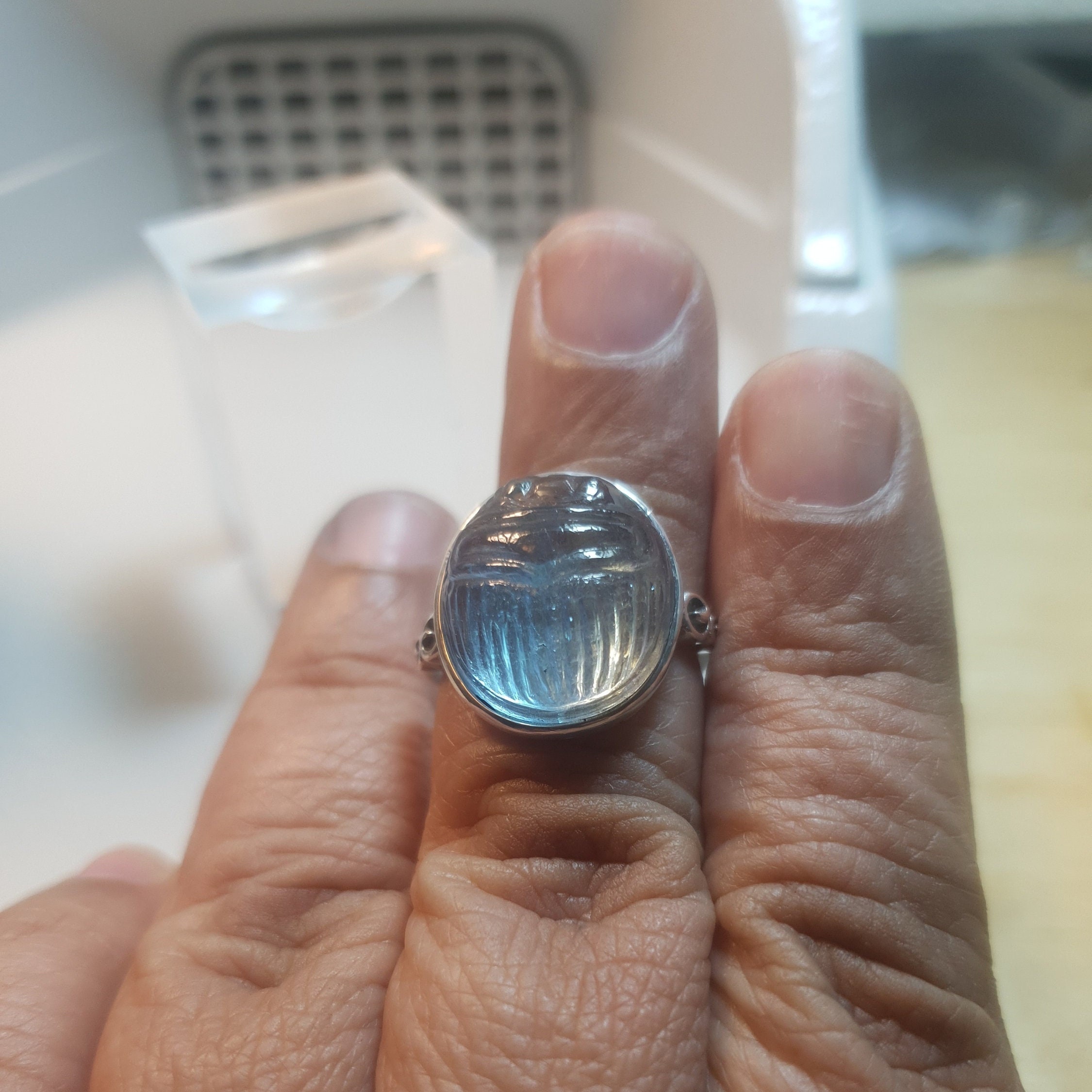 Huge Natural Aquamarine Scarab Carving Ring, Hand Carved Aquamarine ...