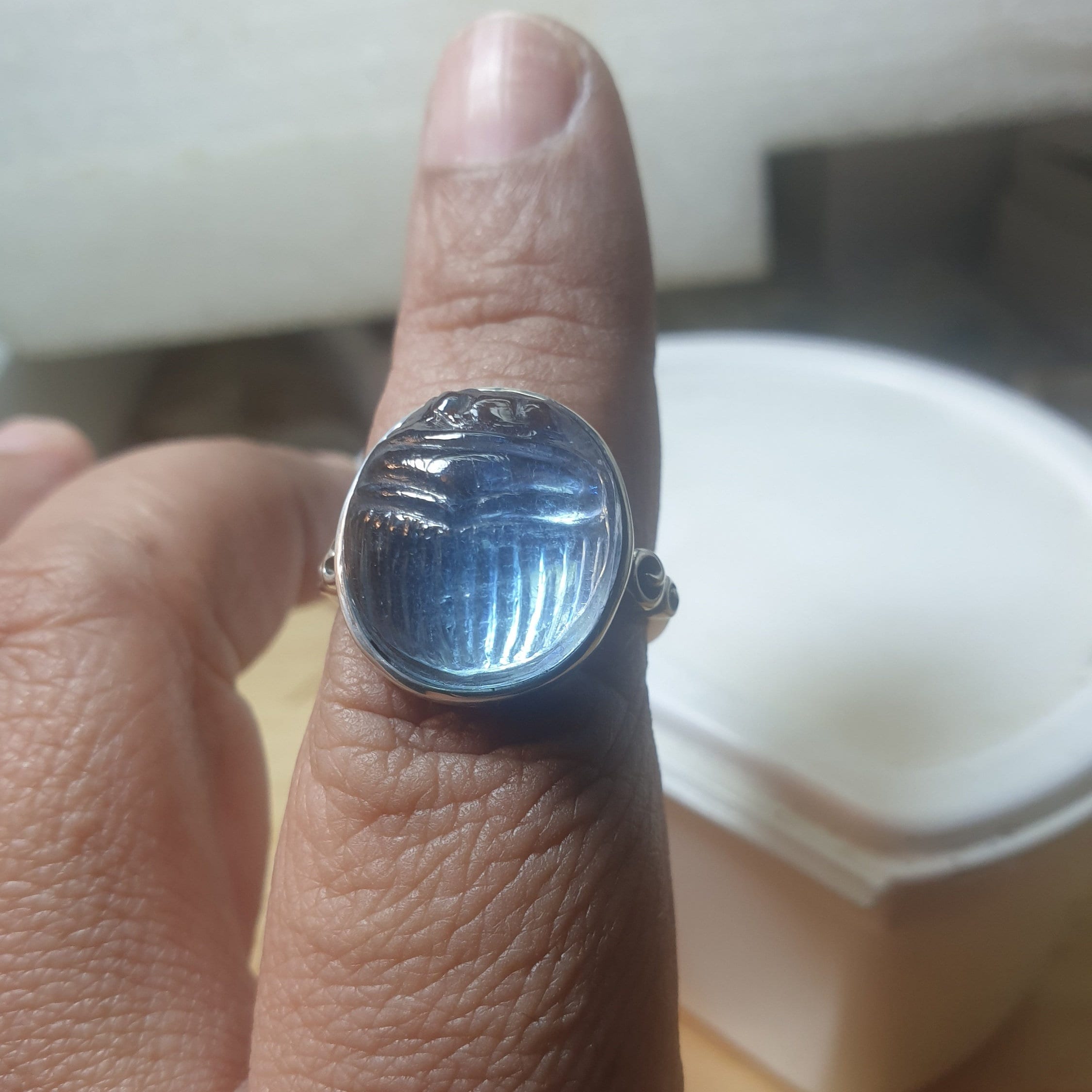 Huge Natural Aquamarine Scarab Carving Ring, Hand Carved Aquamarine ...
