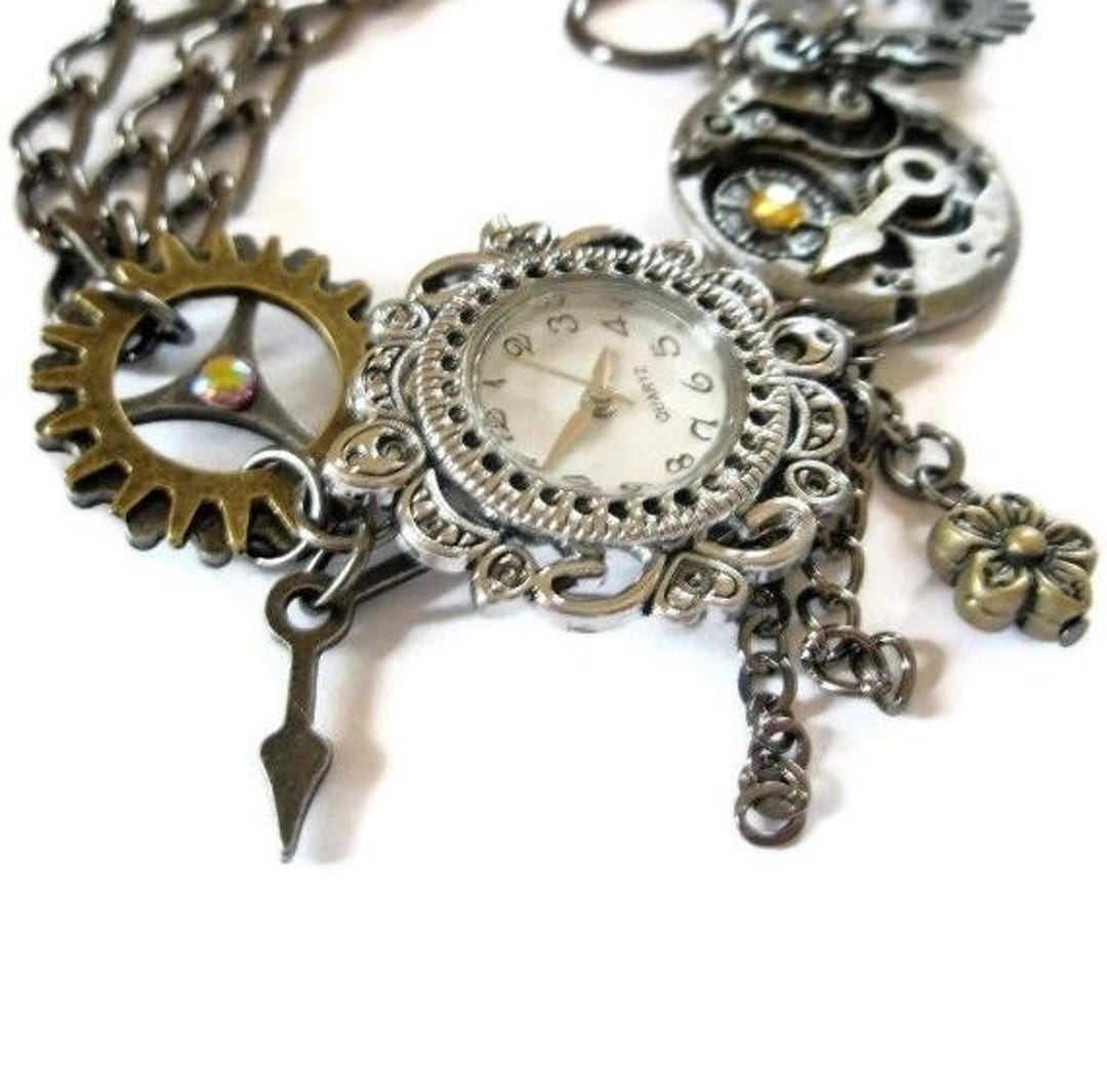 Bracelet Steampunk Watch Jewelry Cogs Hands Gears Charms Swarovski ...