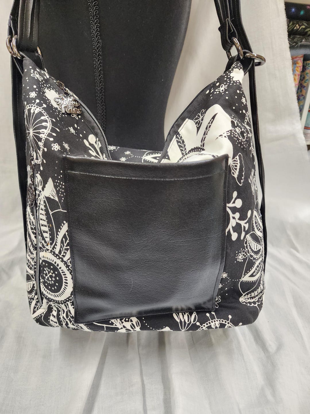 Krystal Convertible Bag Black Floral Canvas With Black Vinyl - Etsy