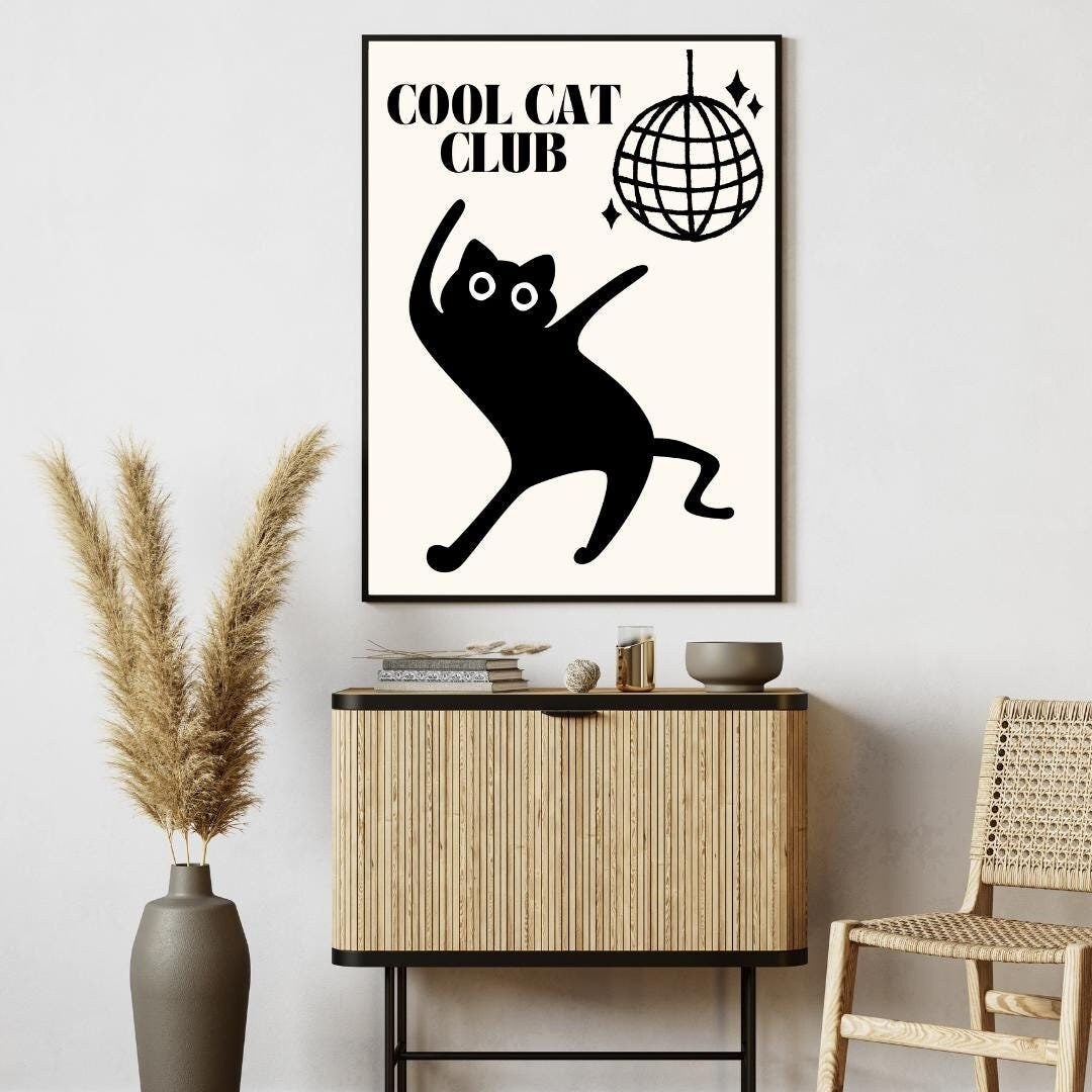Cool Cat Club Poster, Chic Poster, Black and White, Cat Poster, Modern Art - Etsy