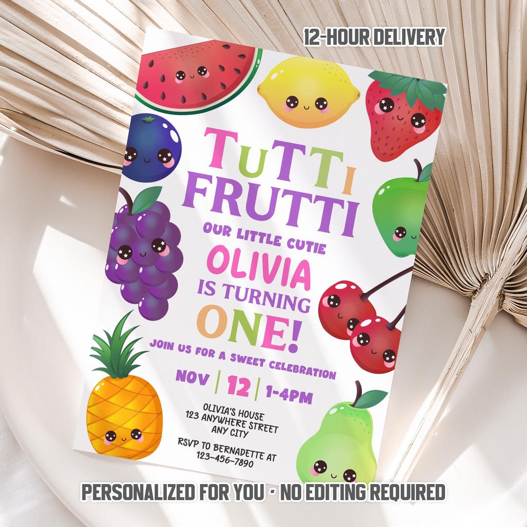 Tutti Frutti Birthday Invitation | Custom Digital Birthday Invite ...