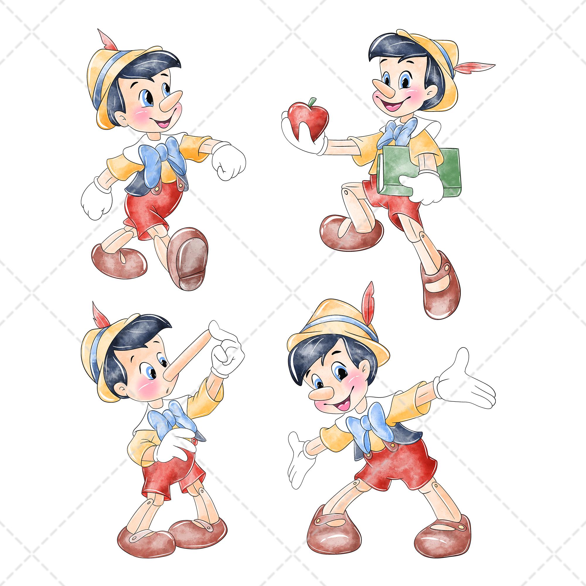 Pinocchio Clipart PNG Bundle, Watercolor Hand Drawn Illustrations ...