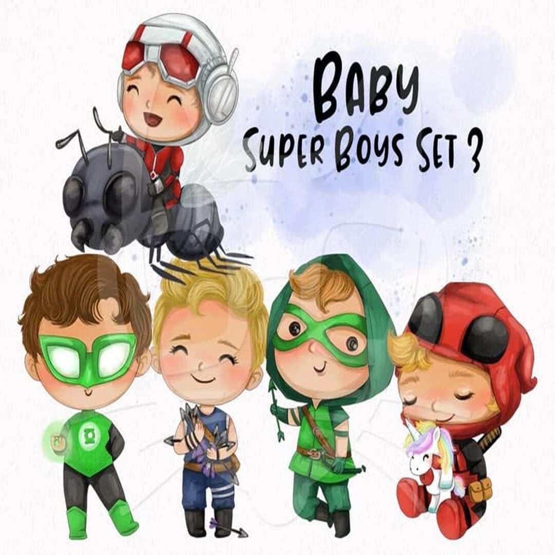 Baby Superheroes Clipart PNG Bundle, Watercolor Cute Superheroes PNG ...