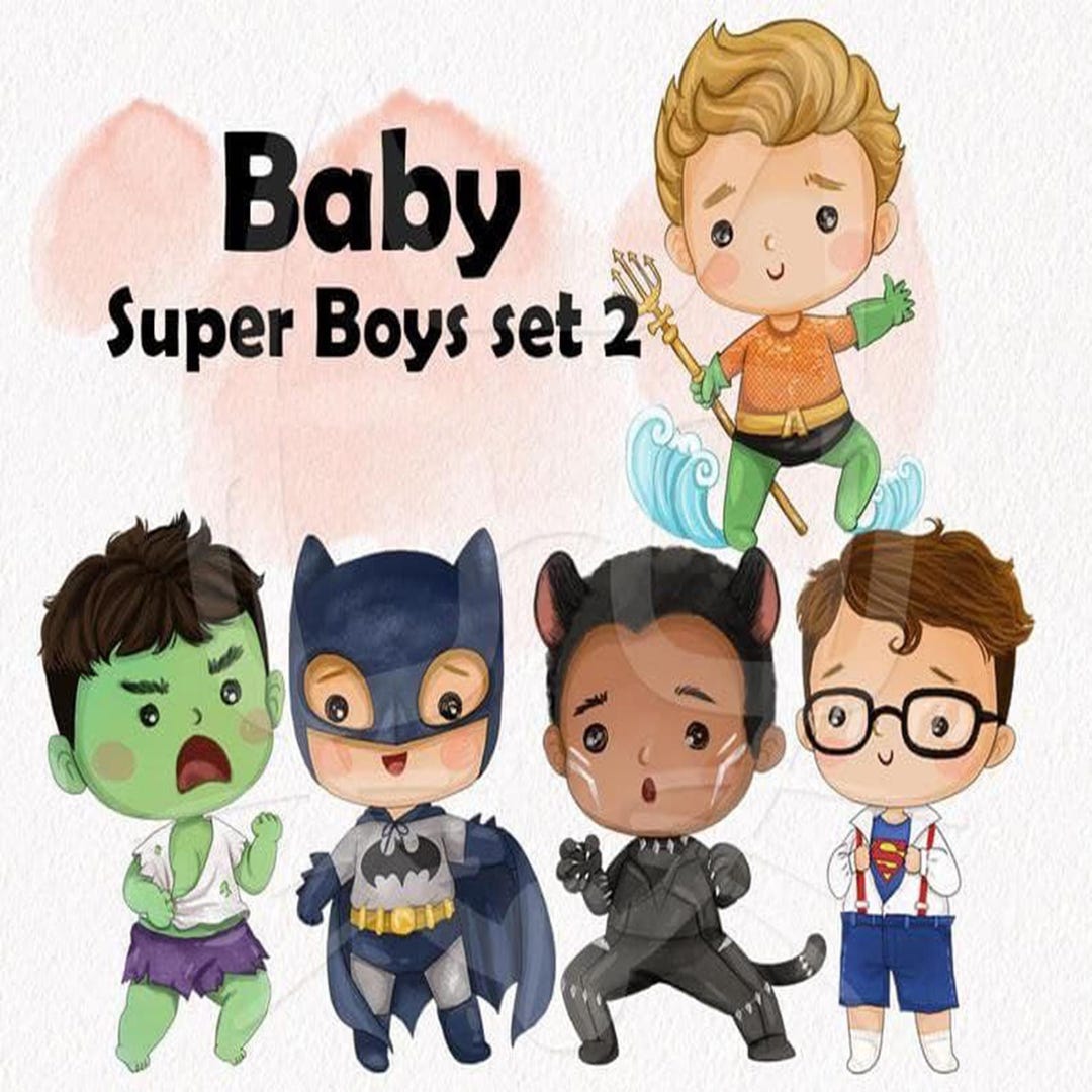 Baby Superheroes Clipart PNG Bundle, Watercolor Cute Superheroes PNG ...