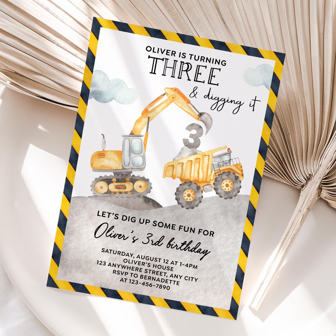 Construction 3rd Birthday Invitation – Personalized Digger Party ...