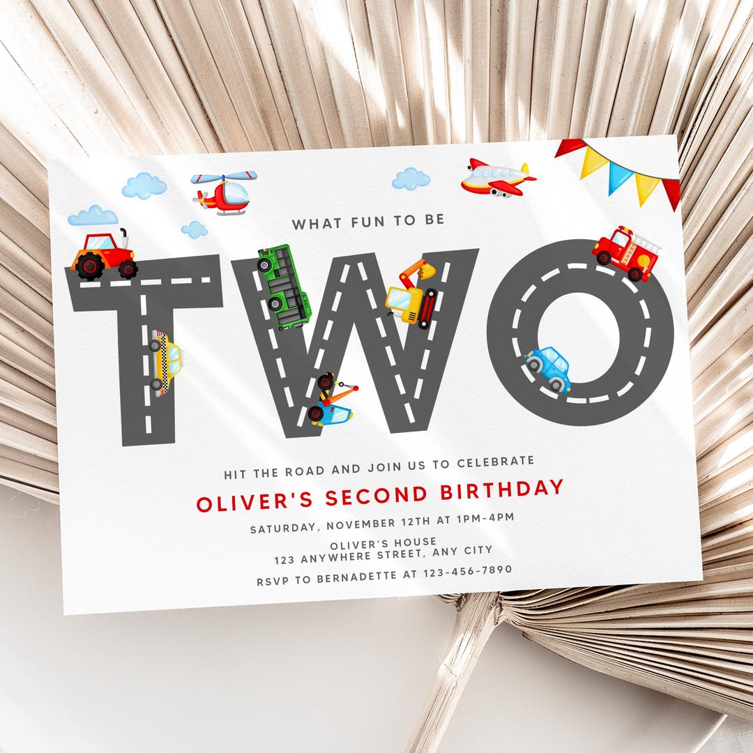 Transportation 2nd Birthday Invitation – Personalized Kids Party Invite ...