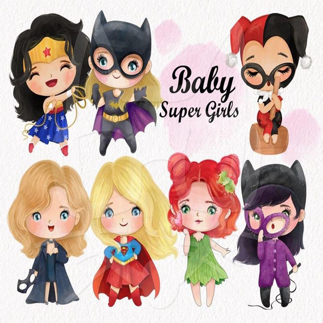Baby Superhero Girls Clipart PNG Bundle, Watercolor Cute Superheroes ...