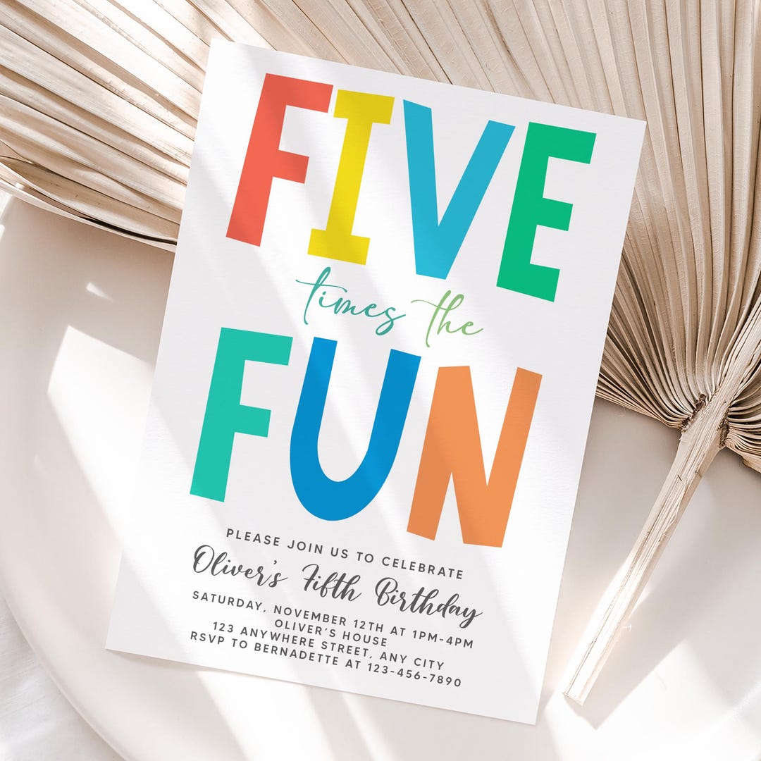 Personalized Boy 5th Birthday Invitation | Printable Colorful Five ...