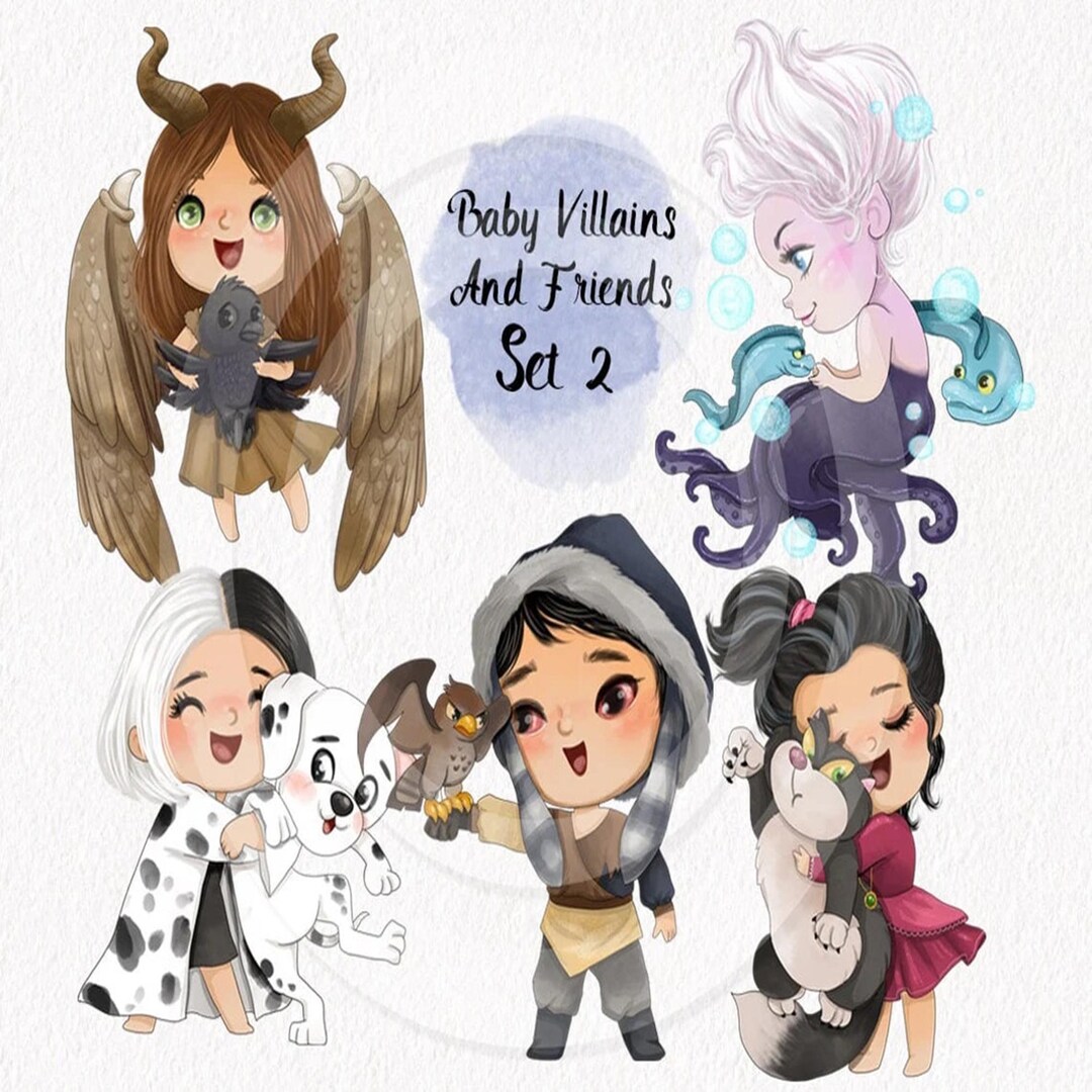 Baby Villains Clipart PNG Bundle, Watercolor Cute Villains PNG Designs ...