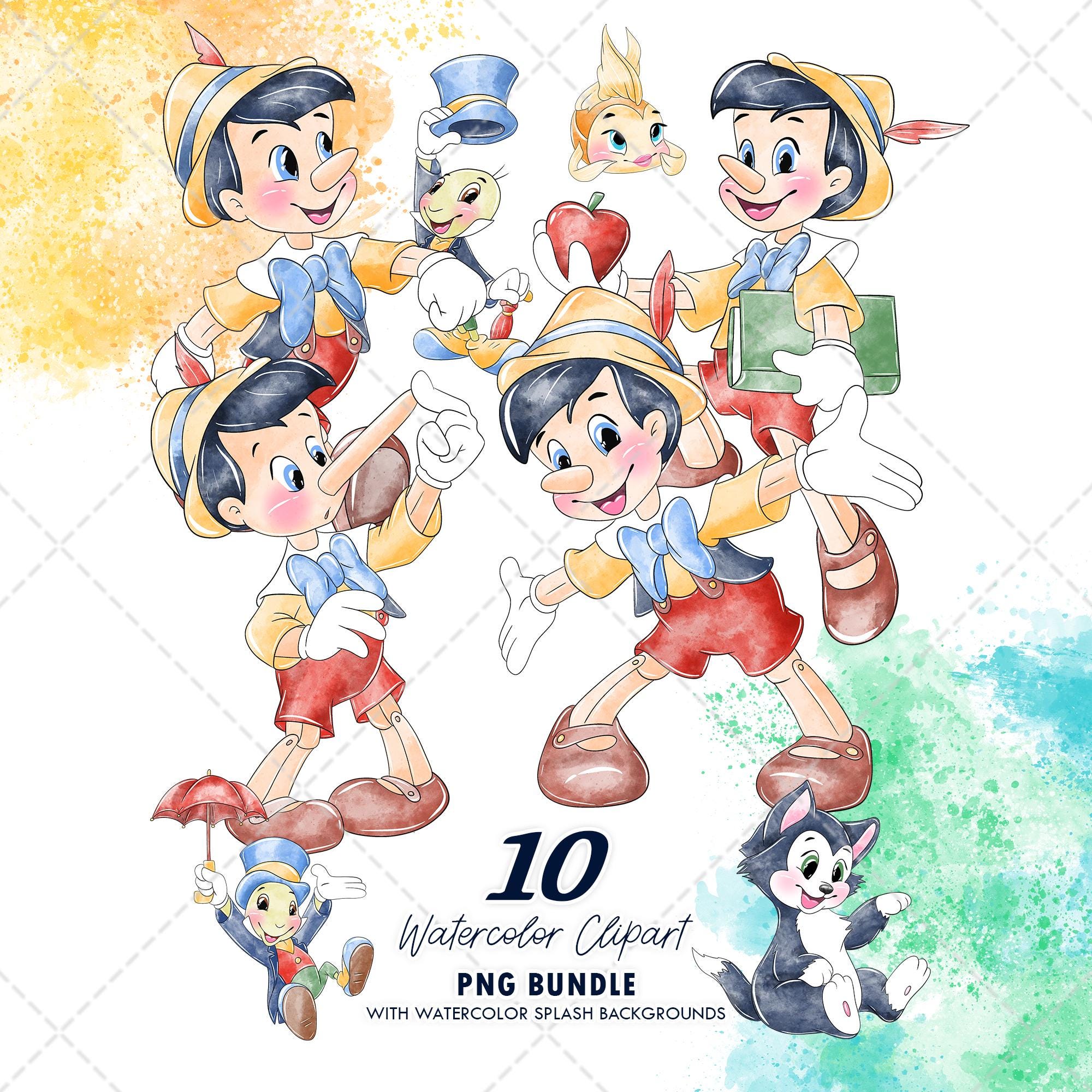 Pinocchio Clipart PNG Bundle, Watercolor Hand Drawn Illustrations ...