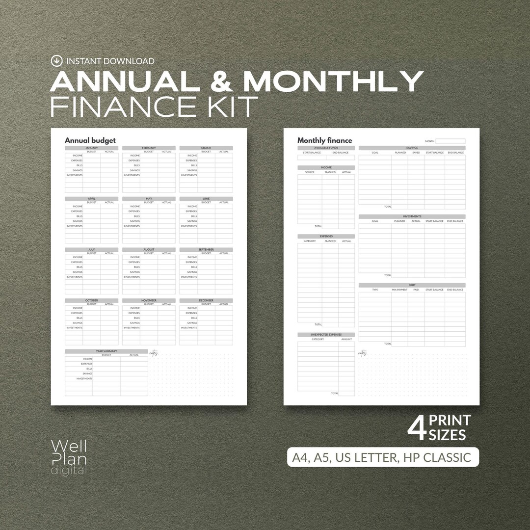 Printable Budget Planner Kit: Annual & Monthly Finance Tracker ...