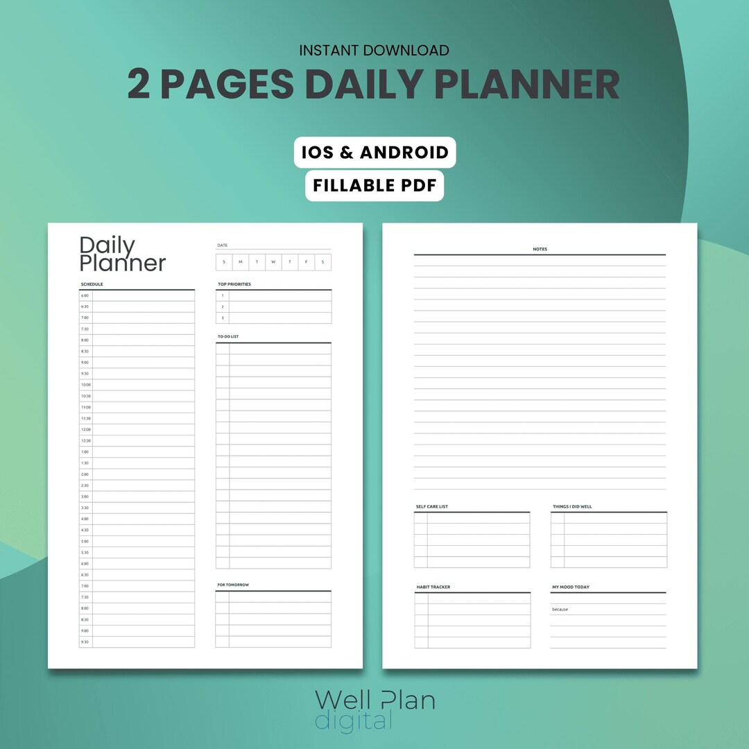 Fillable Daily Planner | Daily Schedule | Work Planner PDF | Minimalist ...