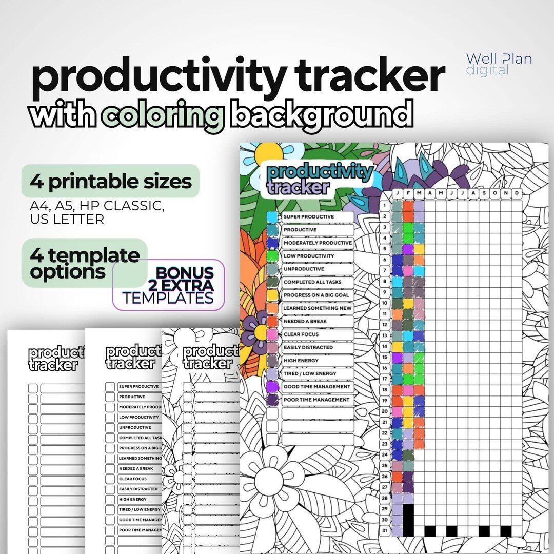 Printable Productivity Tracker: Coloring Page, Art Therapy (A4, A5, HP ...