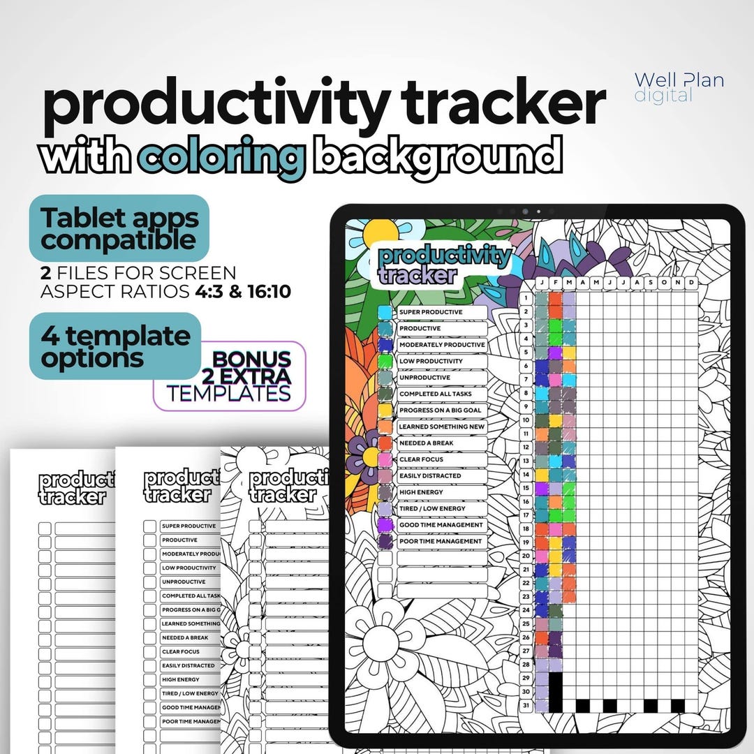 Productivity Tracker With Coloring Page: Art Therapy Planner (instant ...