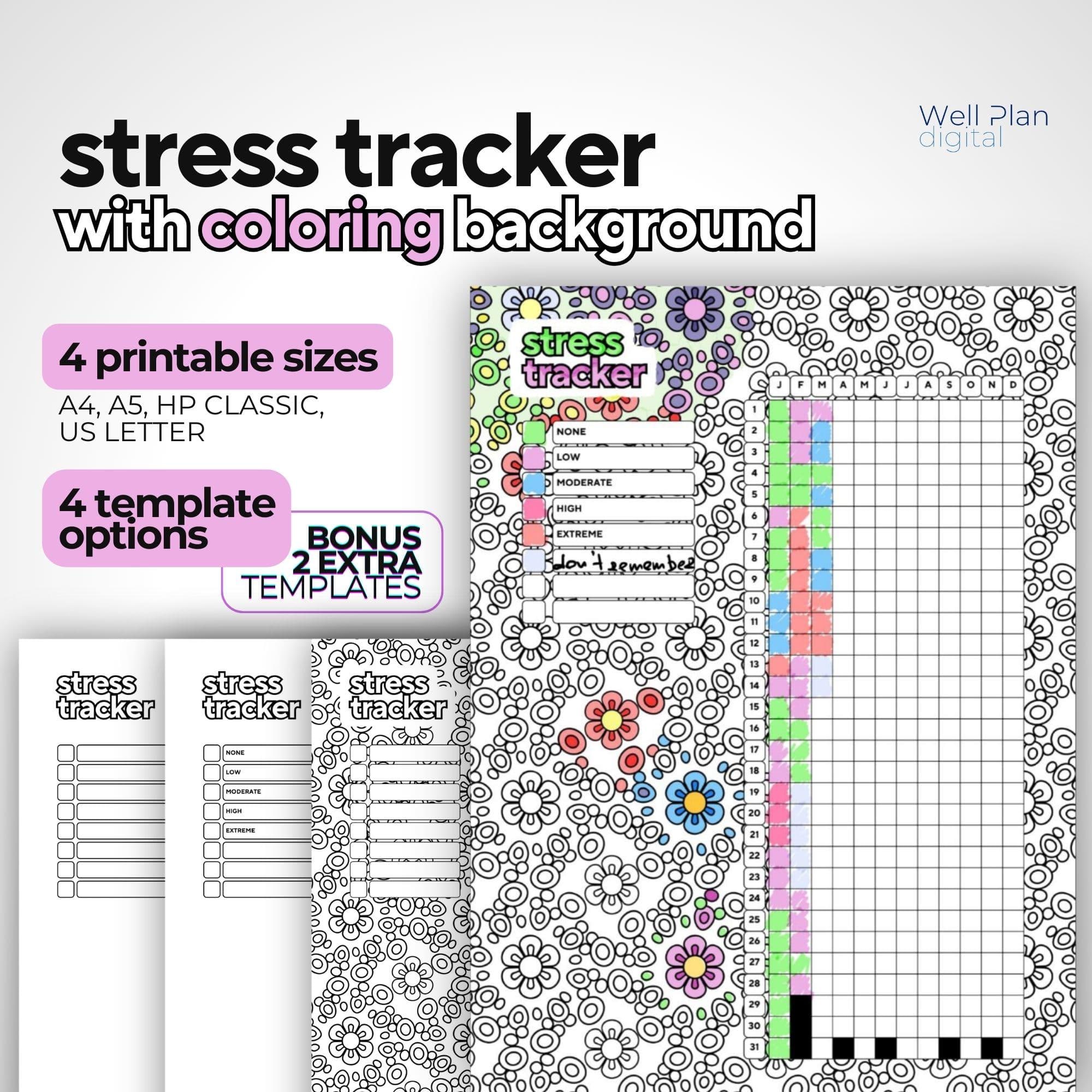 Stress Tracker | Printable Coloring Page | Yearly Stress Log | Mental ...
