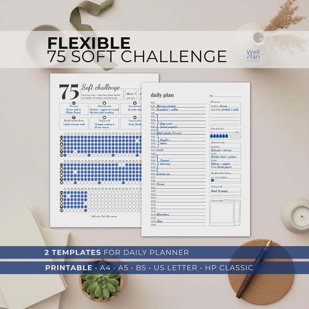75 Soft Challenge Tracker Printable, Flexible 75 Daily Planner, Habit ...
