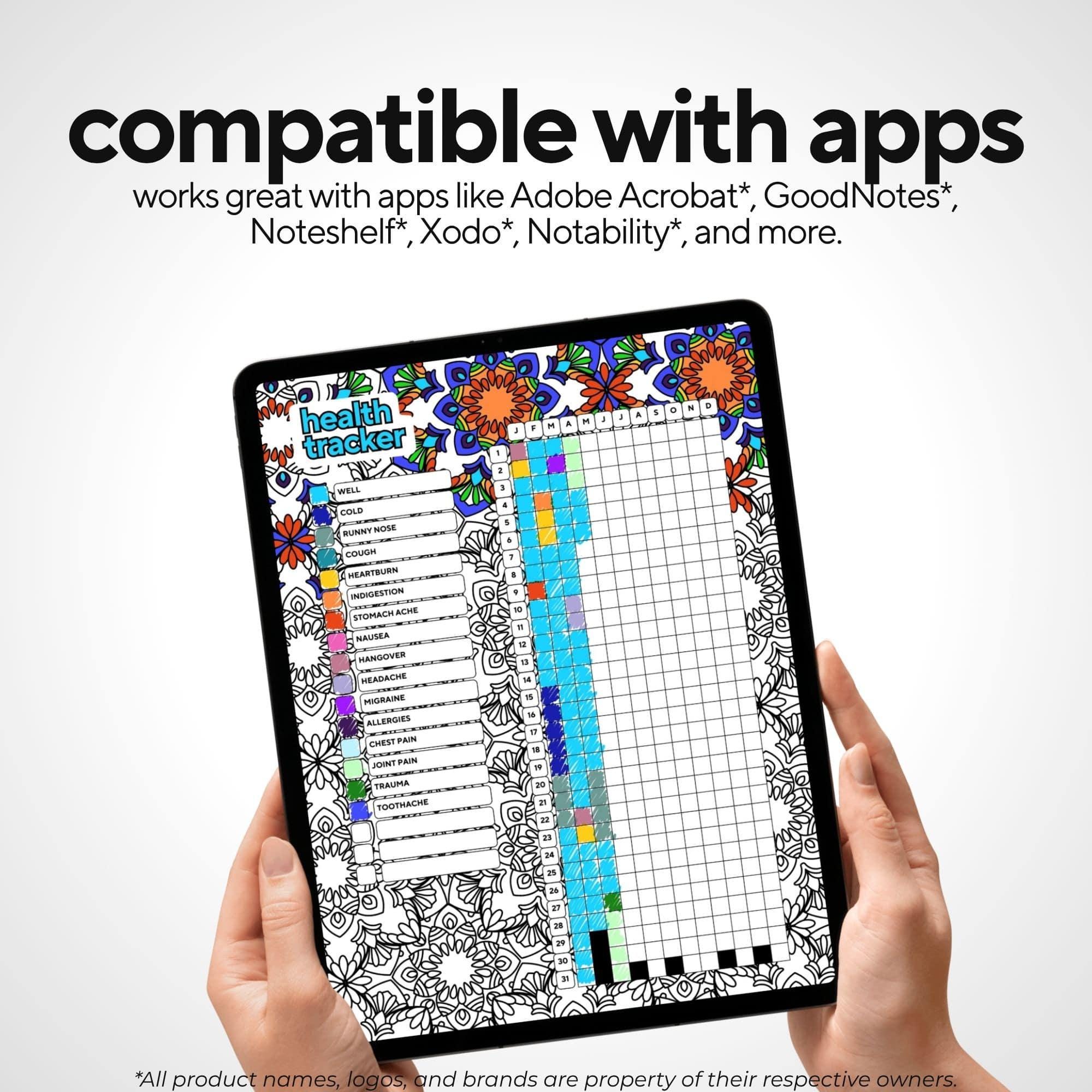 Health Tracker, Digital Coloring Page, Symptom & Wellness Log, Yearly ...