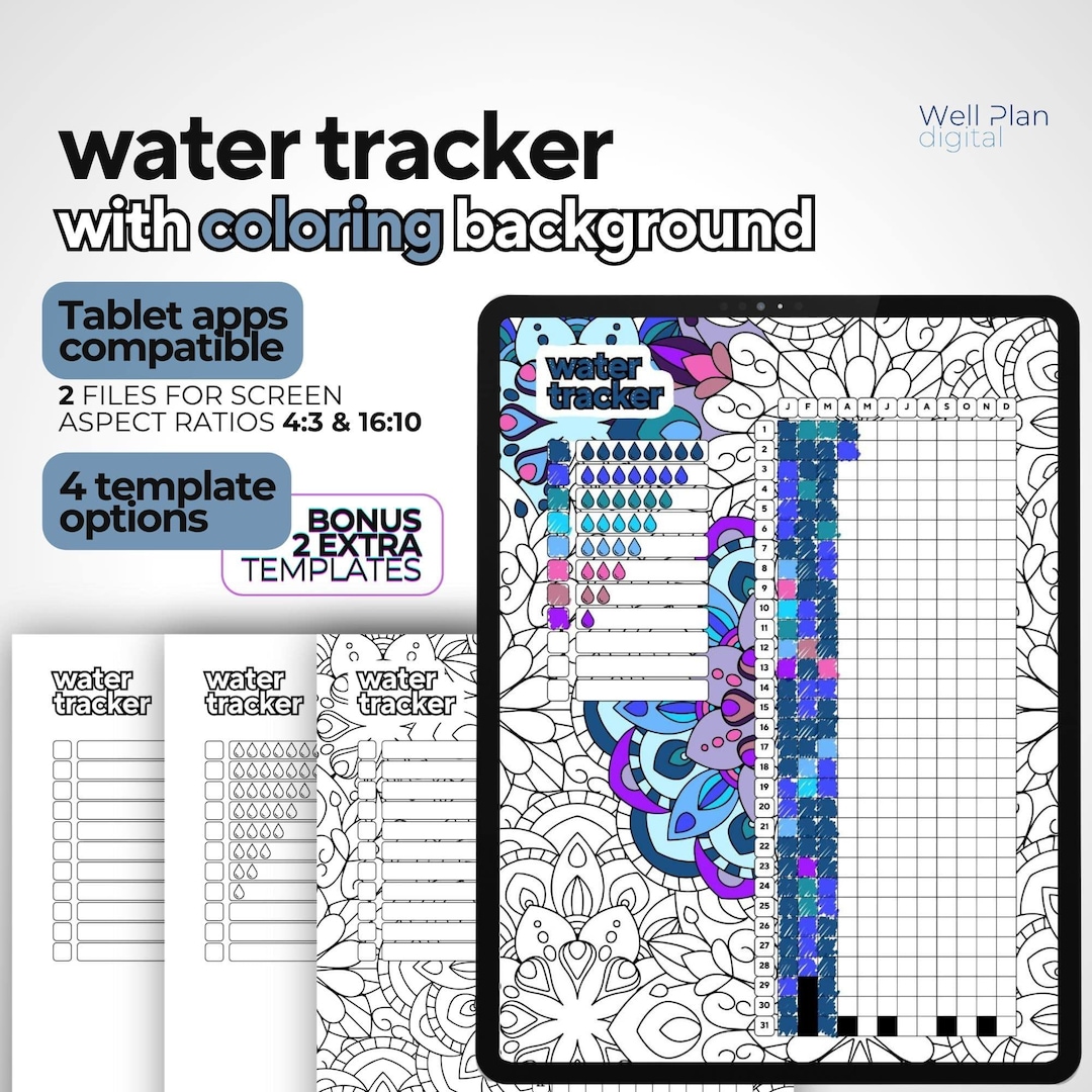 Water Tracker, Digital Coloring Page, Yearly Journal Page, Daily Water ...