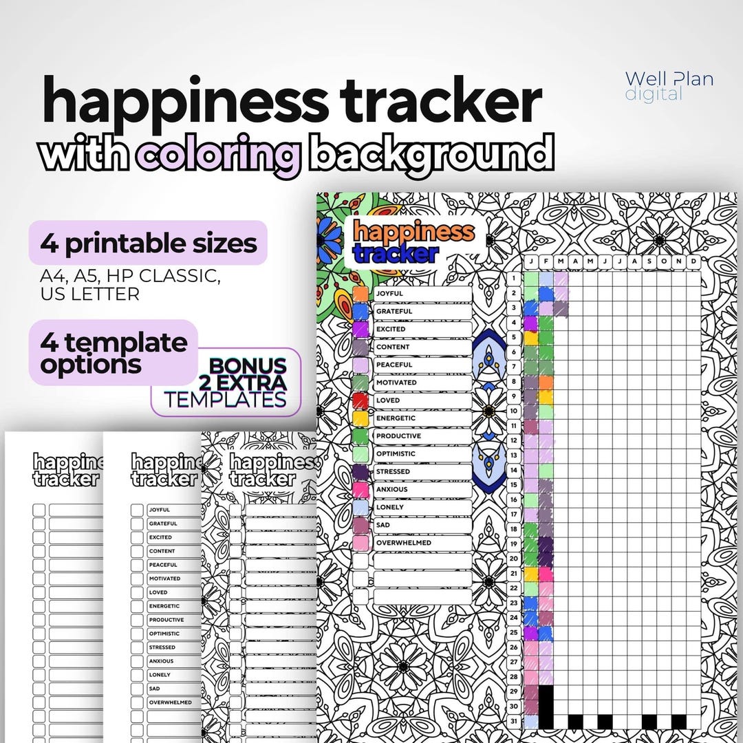 Printable Happiness Tracker: Daily Mood & Emotion Coloring Pages ...